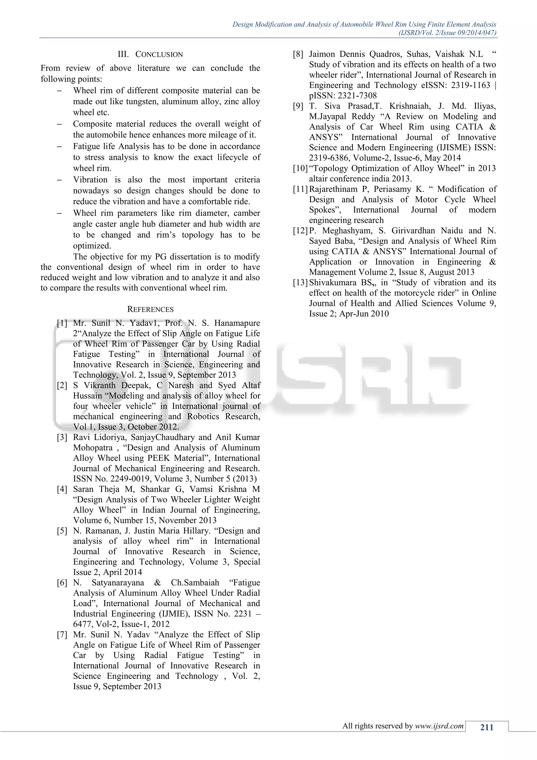 Design Modification And Analysis Of Automobile Wheel Rim Using Finite Element Analysis Pdf