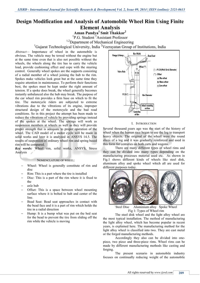 Design Modification and Analysis of Automobile Wheel Rim using Finite Element Analysis | PDF
