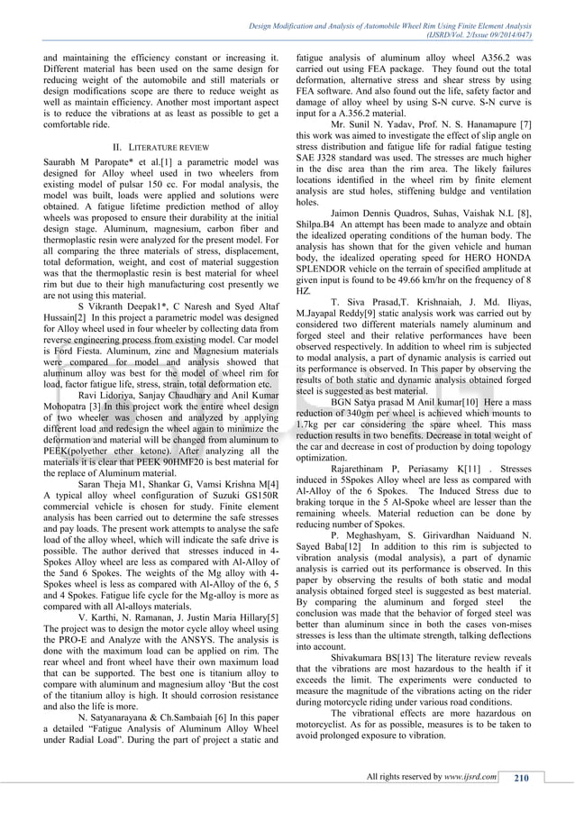 Design Modification and Analysis of Automobile Wheel Rim using Finite Element Analysis | PDF