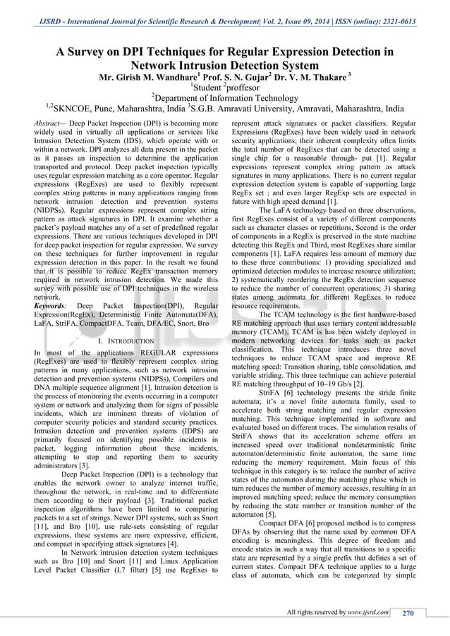 A Survey on DPI Techniques for Regular Expression Detection in Network Intrusion Detection ...