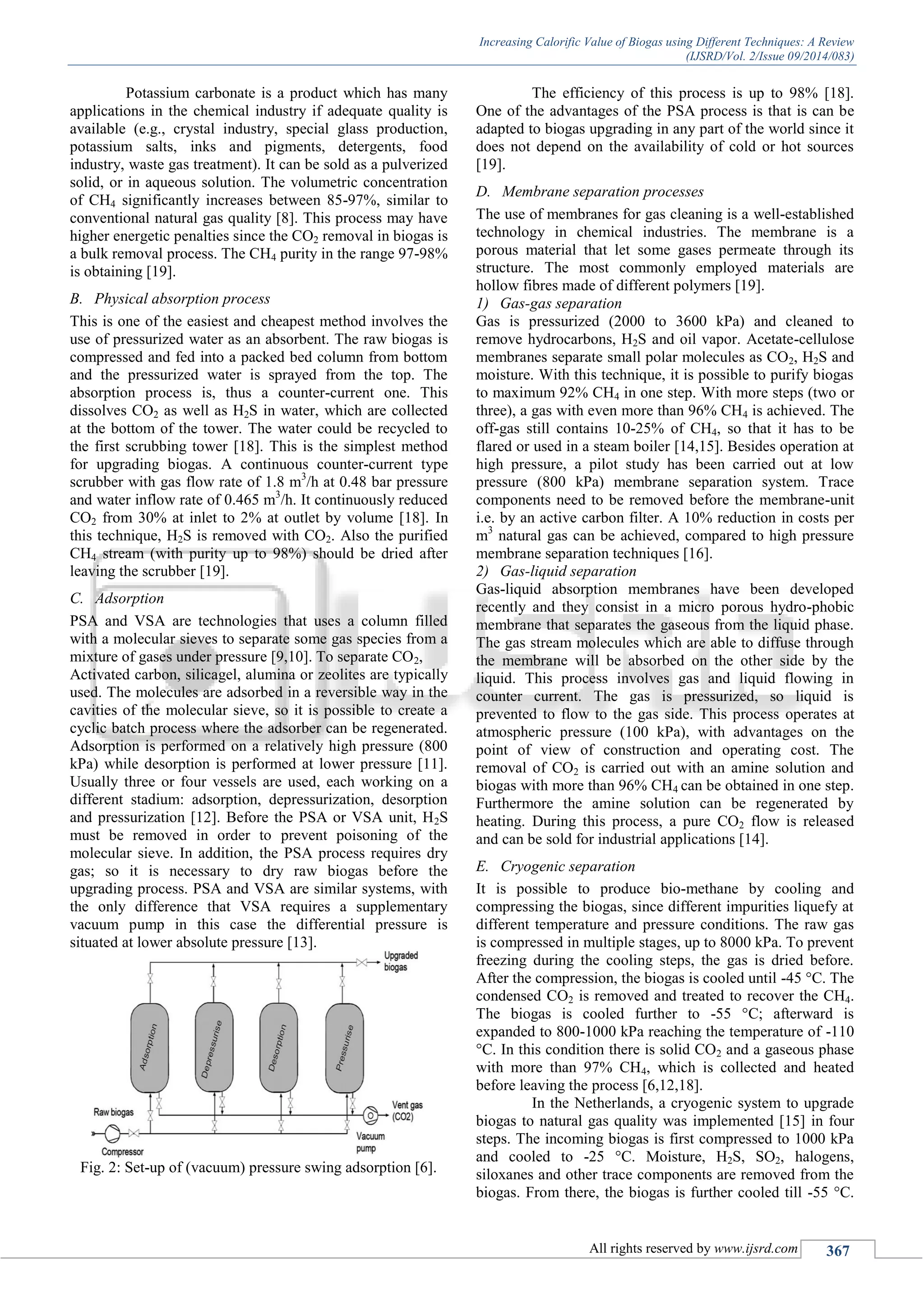 Increasing Calorific Value of Biogas using Different Techniques: A ...