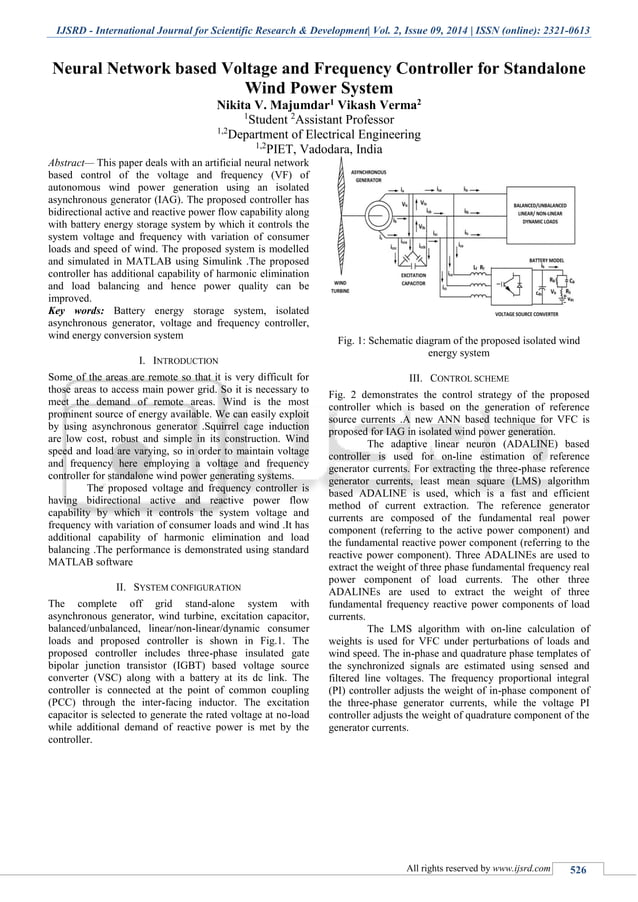 Neural Network Based Voltage and Frequency Controller for standalone Wind Power System | PDF