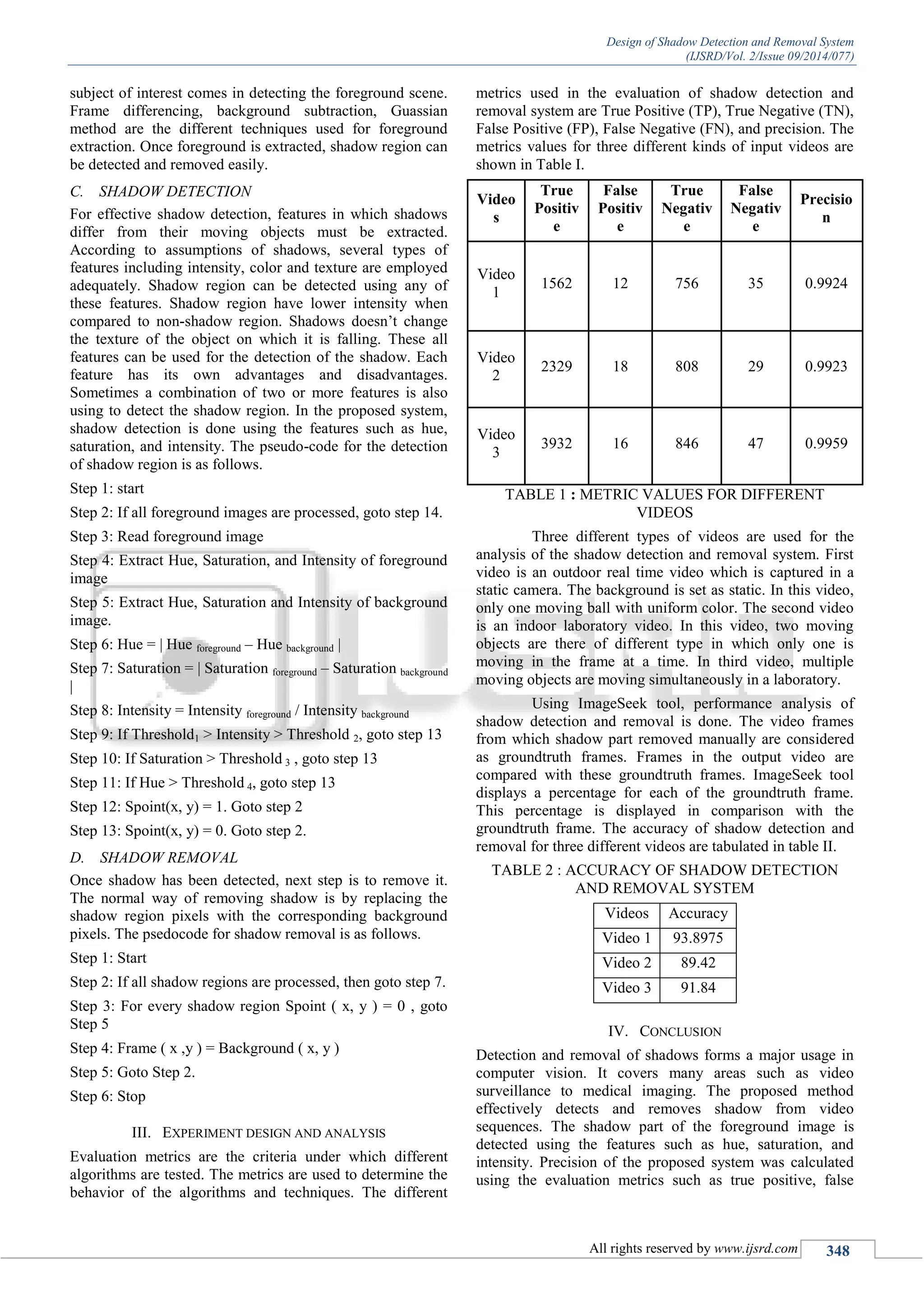 Design of Shadow Detection and Removal System | PDF