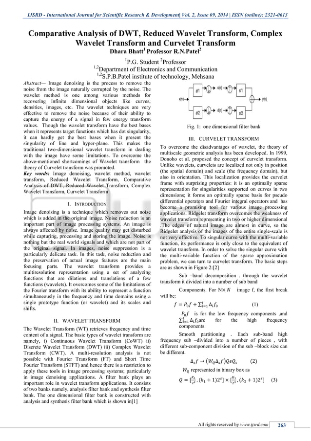 Comparative Analysis of Dwt, Reduced Wavelet Transform, Complex Wavelet ...