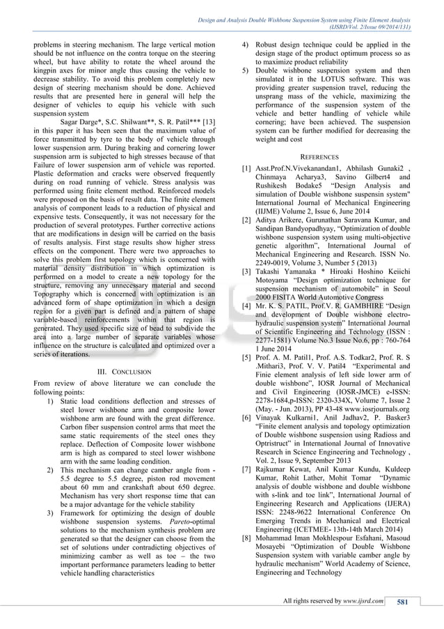 DESIGN AND ANALYSIS OF DOUBLE WISHBONE SUSPENSION SYSTEM USING FINITE ...