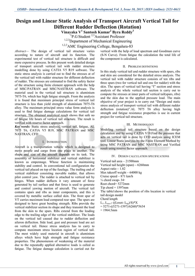 Design and Linear Static Analysis of Transport Aircraft Vertical Tail ...