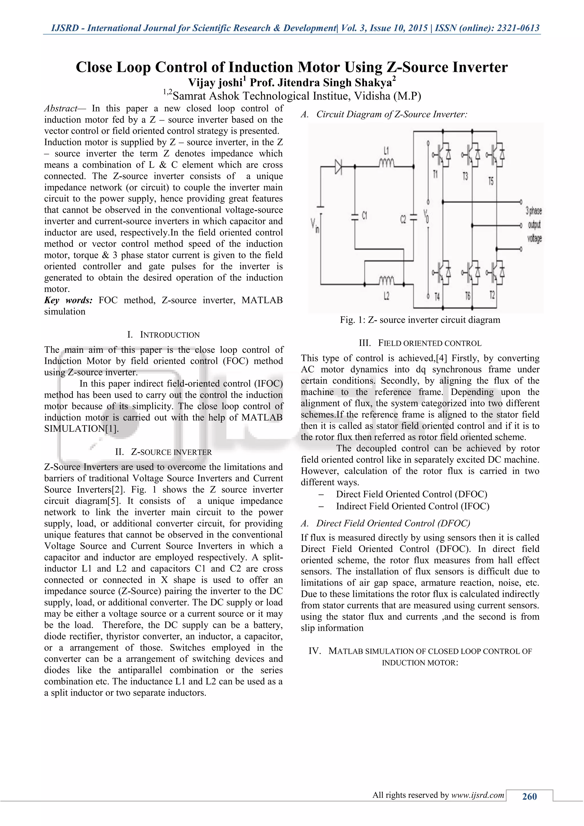 Close Loop Control of Induction Motor Using Z-Source Inverter | PDF