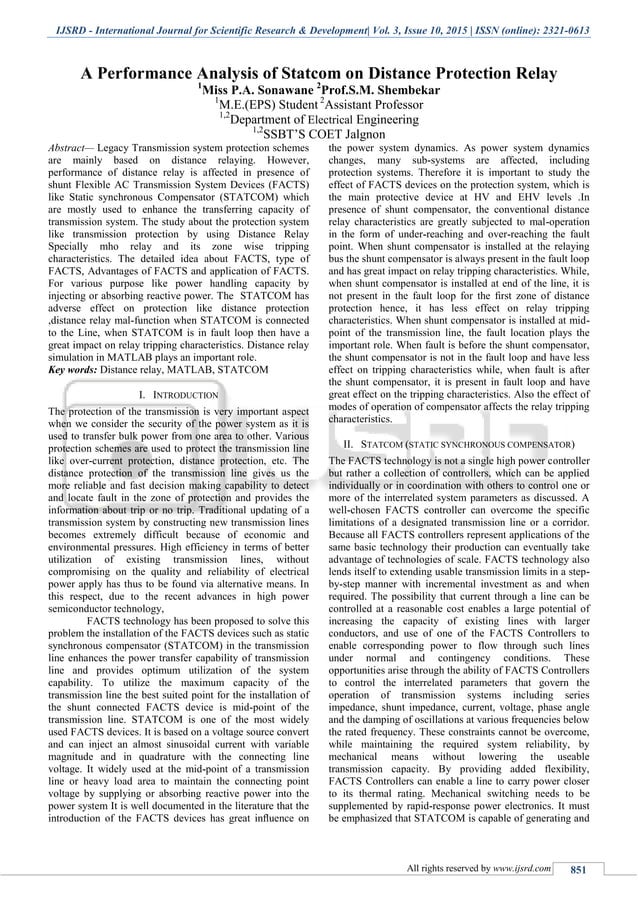 A Performance Analysis of Statcom on Distance Protection Relay | PDF | Computer Software and ...