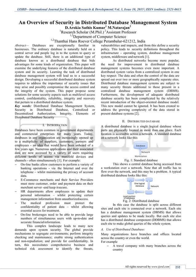An Overview of Security in Distributed Database Management System | PDF | Databases | Computer ...