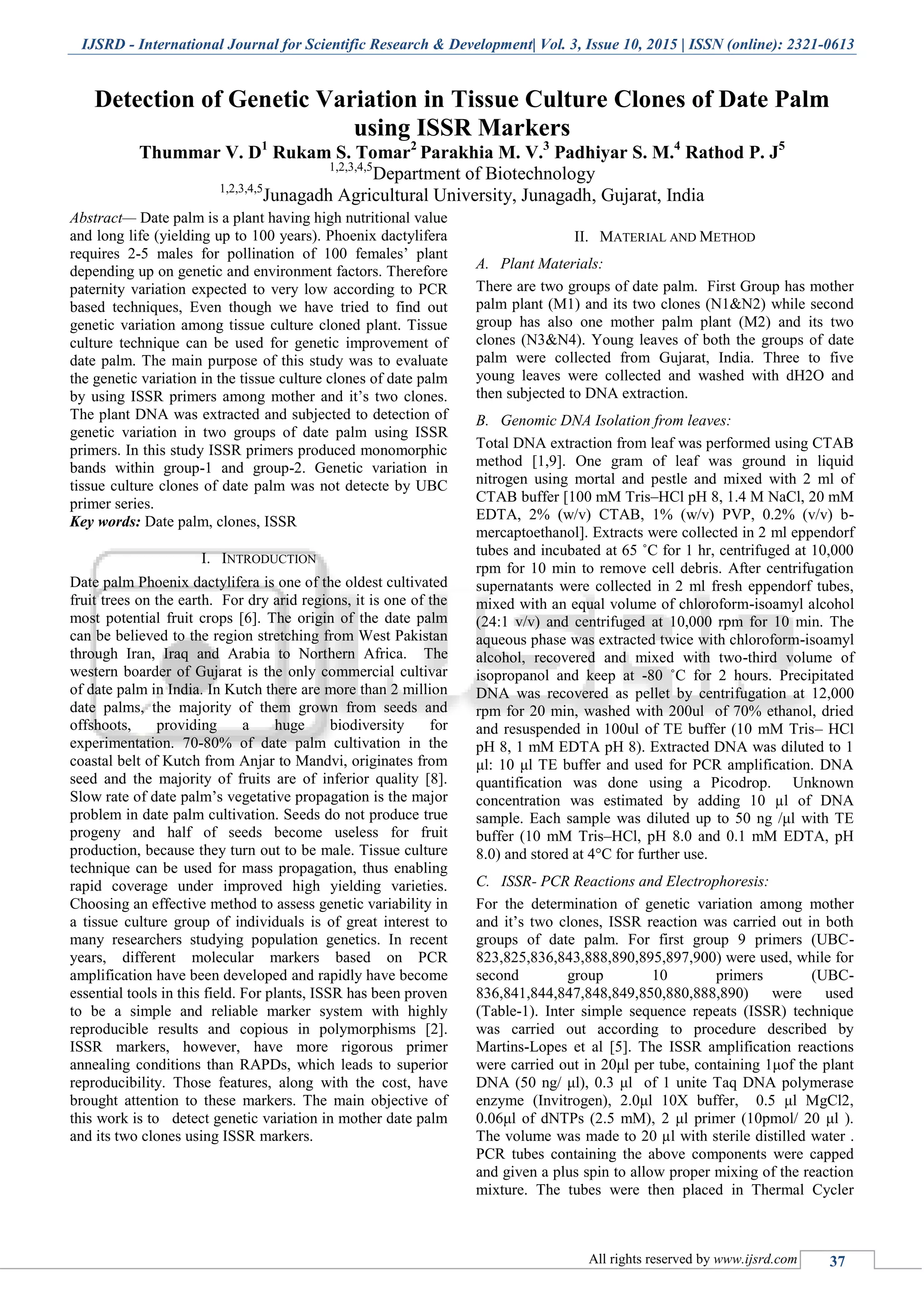 Detection of Genetic variation in tissue culture clones of date palm ...