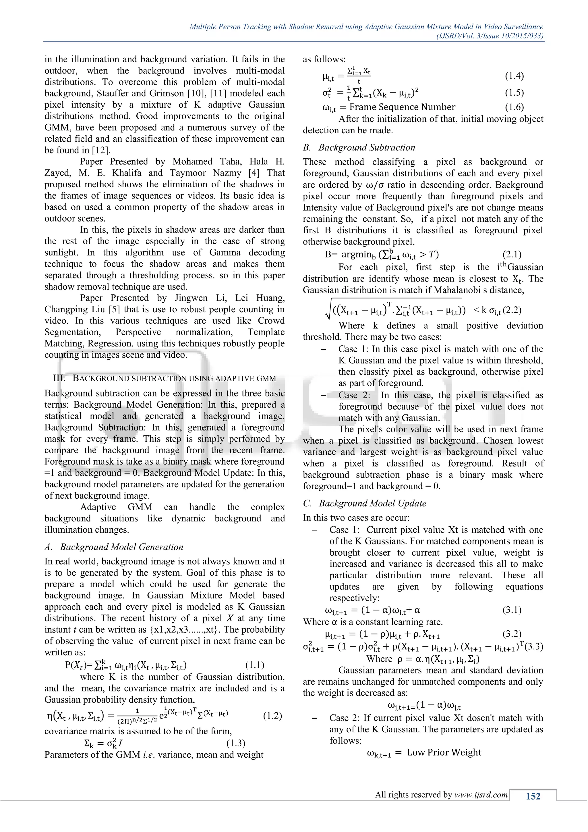 Multiple Person Tracking with Shadow Removal Using Adaptive Gaussian Mixture Model in Video ...
