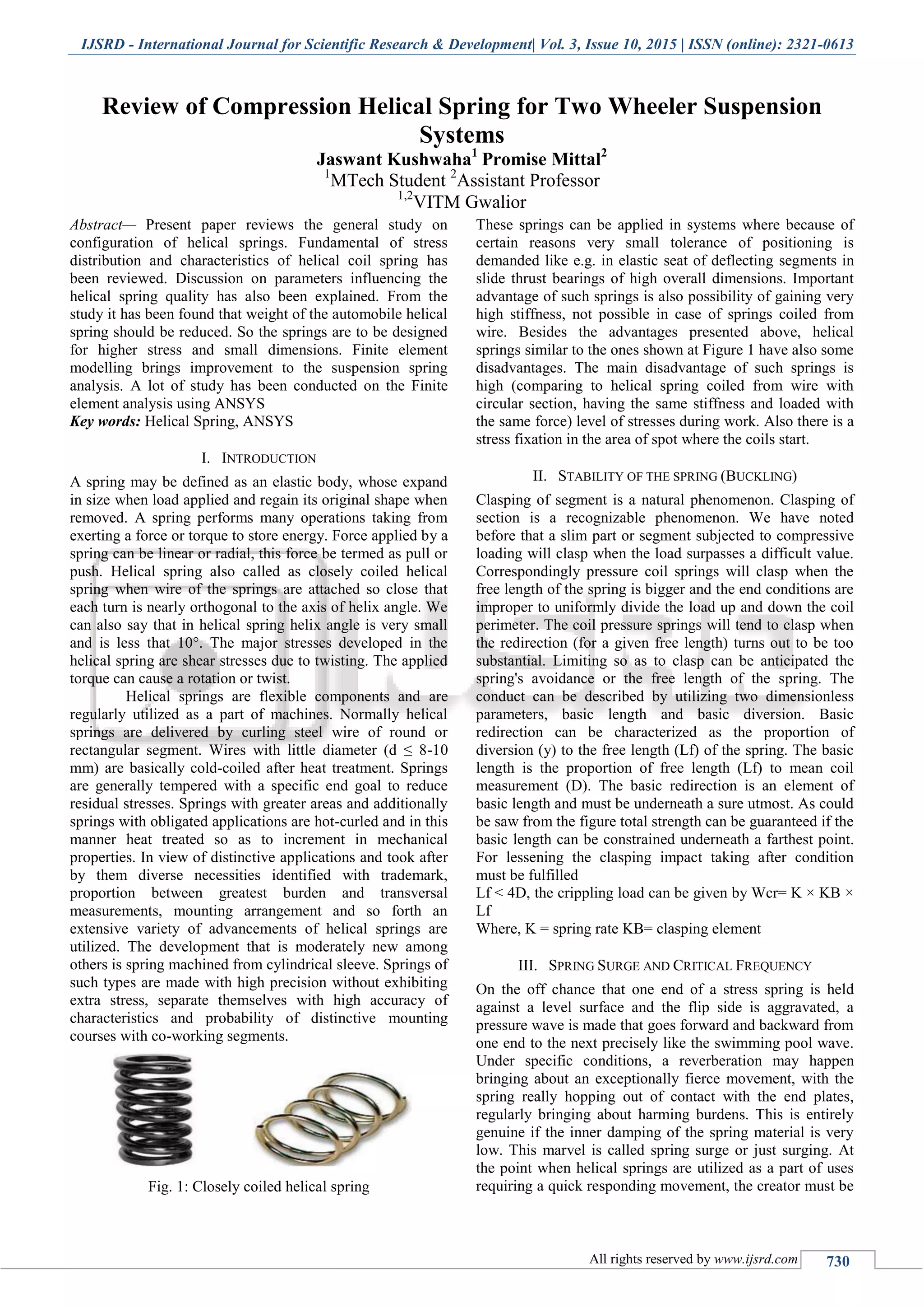 Review of Compression Helical Spring for Two Wheeler Suspension Systems ...