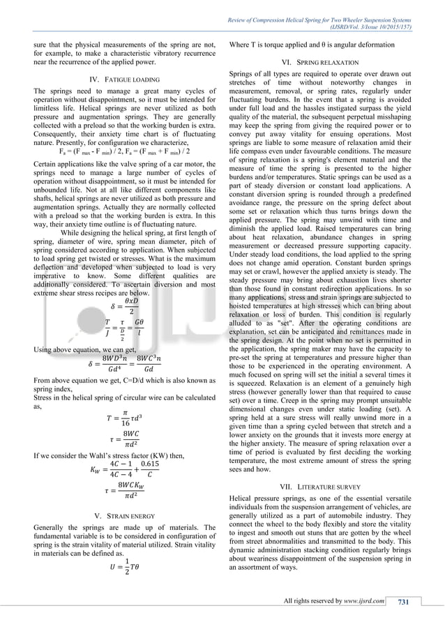 Review of Compression Helical Spring for Two Wheeler Suspension Systems | PDF