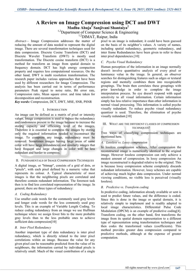 A Review on Image Compression using DCT and DWT | PDF | Web Development | Internet