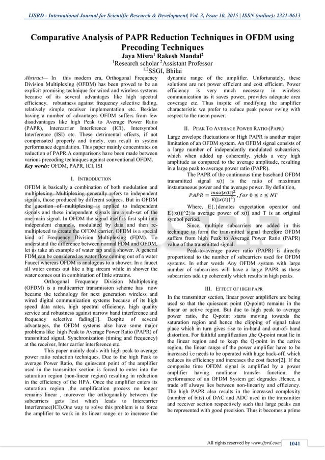 Comparative Analysis Of Papr Reduction Techniques In Ofdm Using Precoding Techniques Pdf