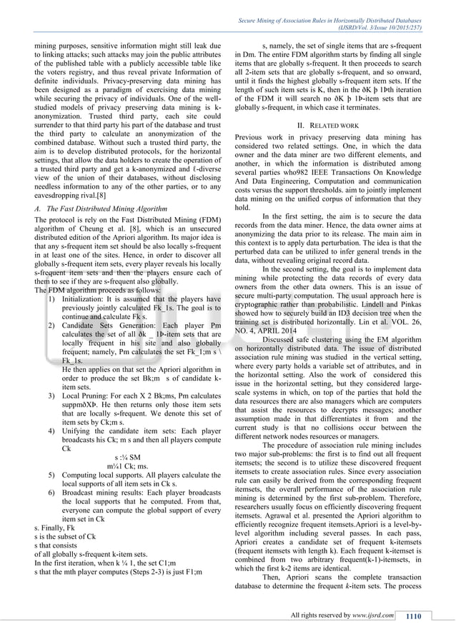 Secure Mining Of Association Rules In Horizontally Distributed Databases Pdf