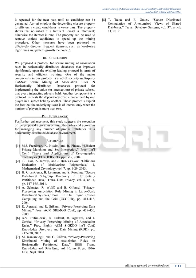 Secure Mining Of Association Rules In Horizontally Distributed Databases Pdf