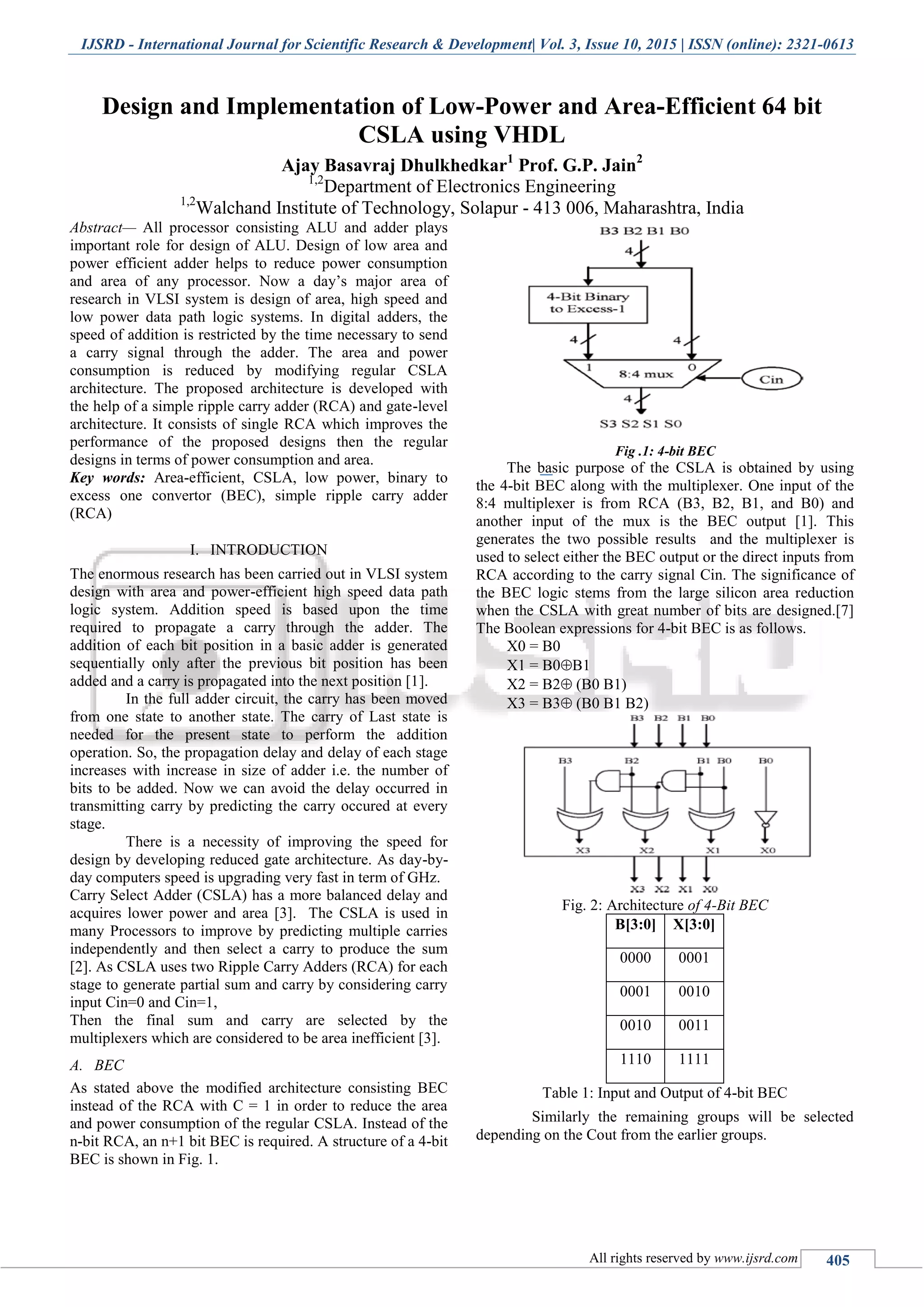 Design and Implementation of Low-Power and Area-Efficient 64 bit CSLA using VHDL | PDF ...