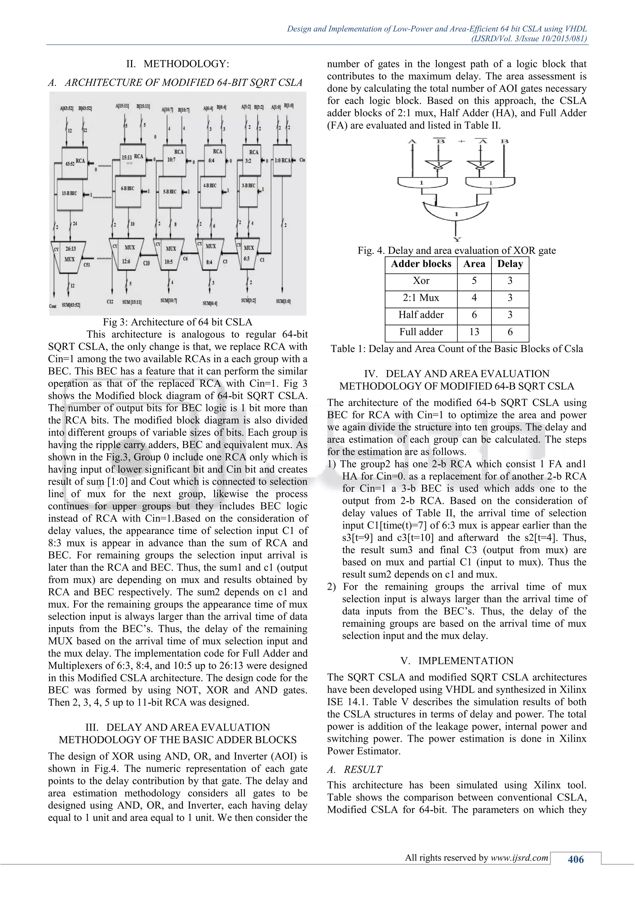 Design and Implementation of Low-Power and Area-Efficient 64 bit CSLA using VHDL | PDF ...