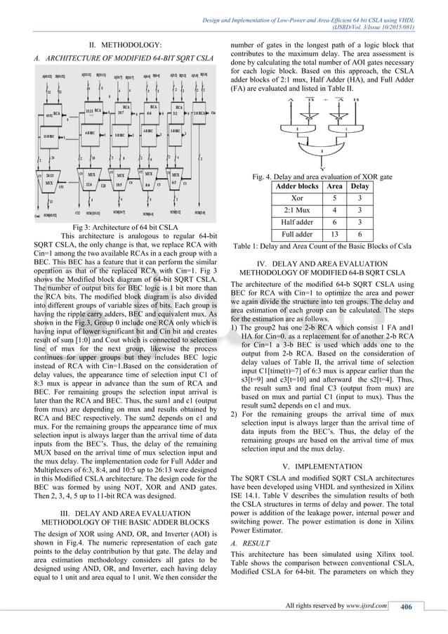 Design And Implementation Of Low Power And Area Efficient 64 Bit Csla Using Vhdl Pdf