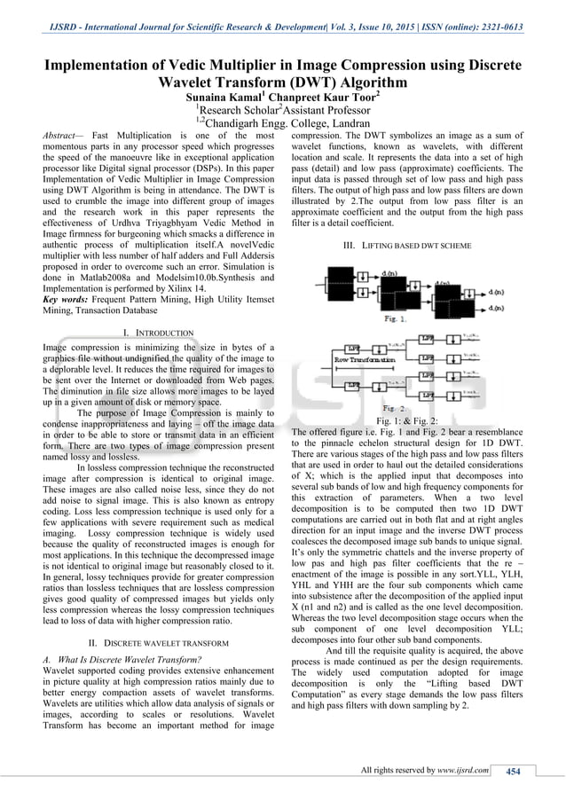 Implementation of Vedic Multiplier in Image Compression Using Discrete Wavelet Transform (DWT ...