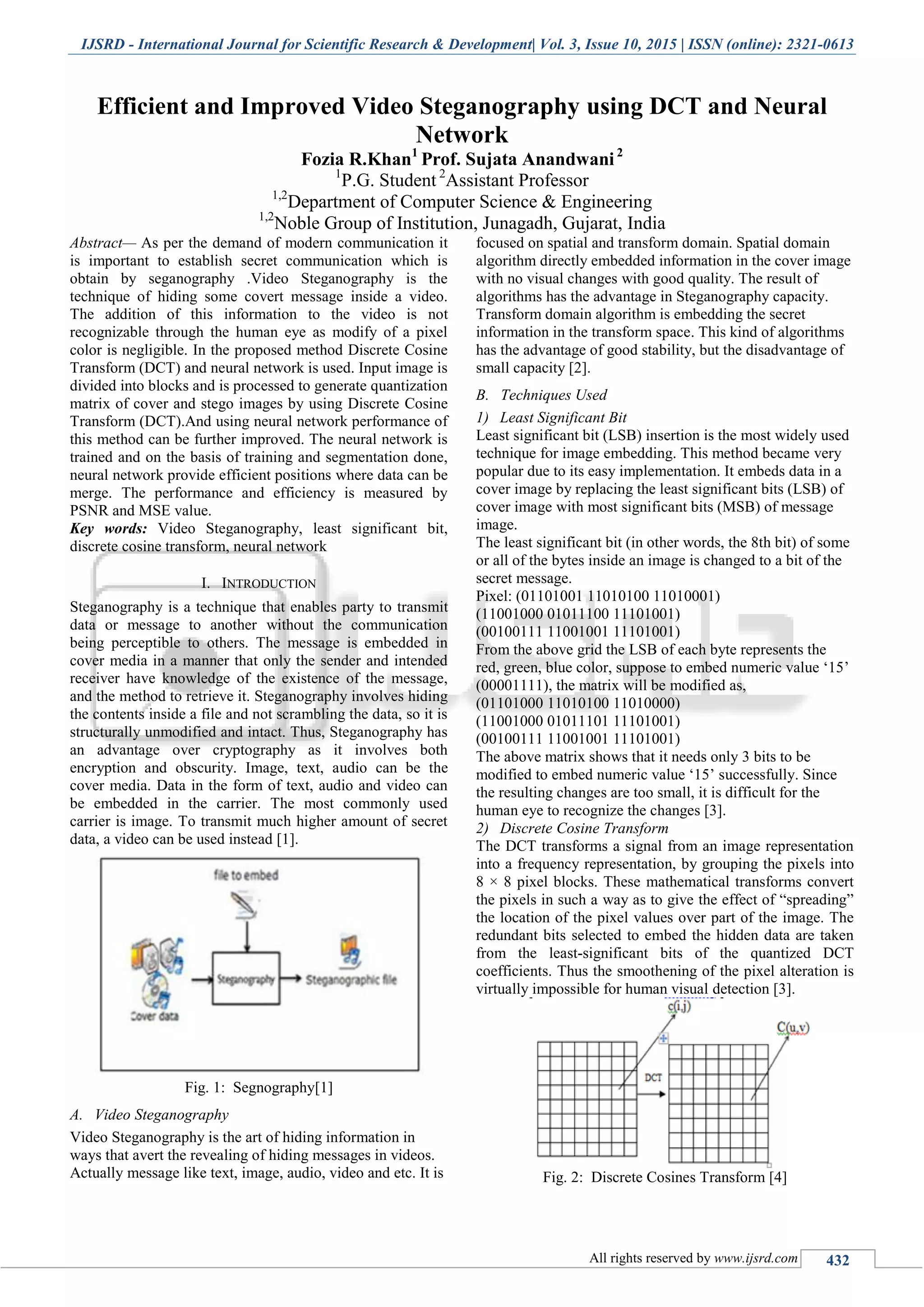 Efficient And Improved Video Steganography using DCT and Neural Network ...