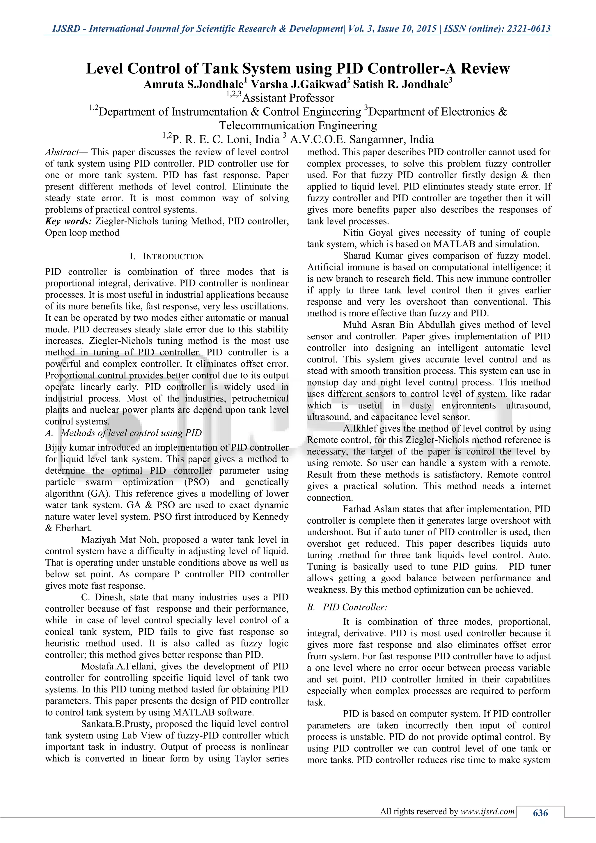 Level Control of Tank System Using PID Controller-A Review | PDF | Web Development | Internet