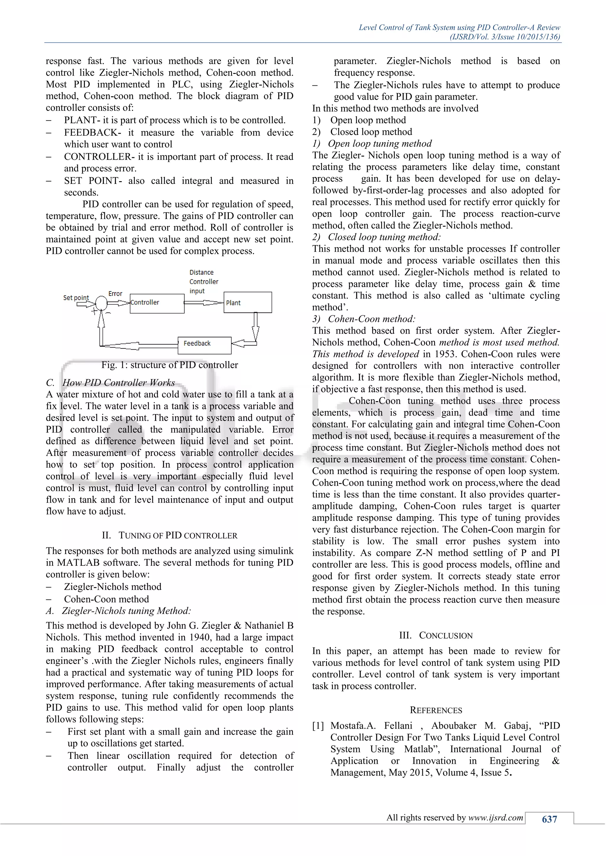 Level Control of Tank System Using PID Controller-A Review | PDF