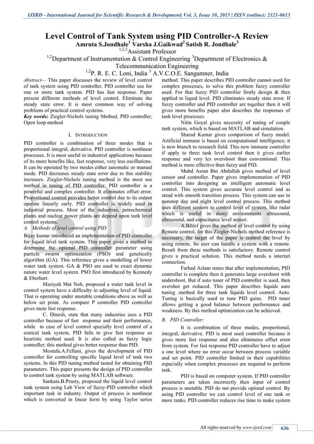 Level Control of Tank System Using PID Controller-A Review | PDF | Web Development | Internet