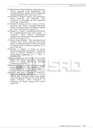 A Survey Paper on an Integrated Approach for Privacy Preserving In High Dimensional Data Using ...