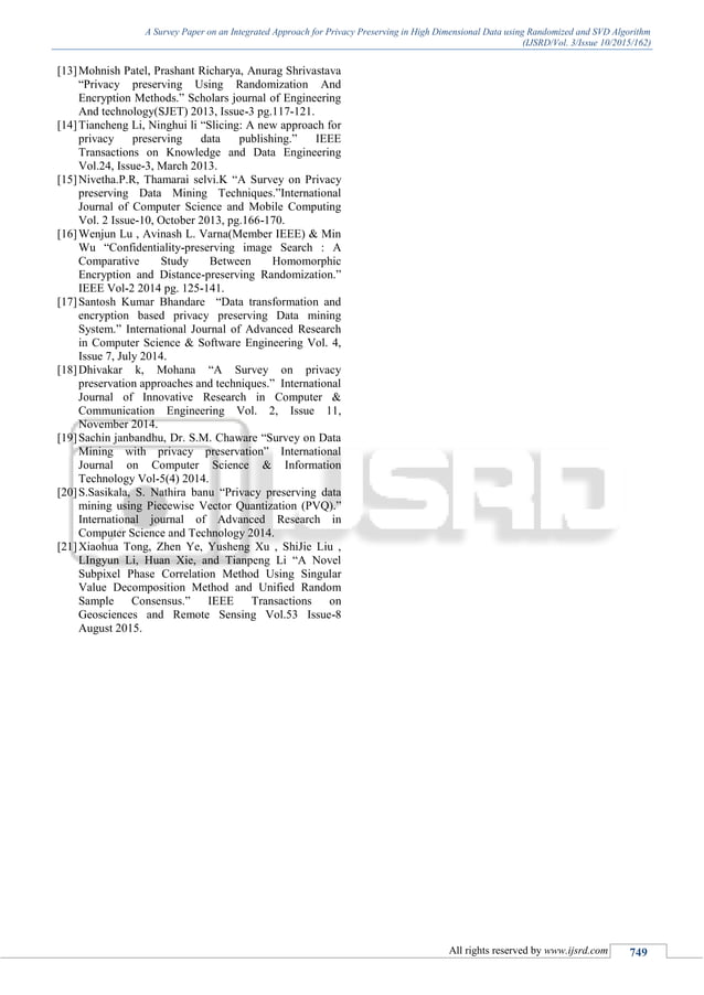 A Survey Paper on an Integrated Approach for Privacy Preserving In High Dimensional Data Using ...