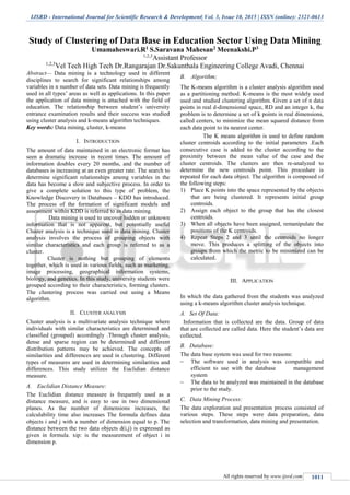 Study of Clustering of Data Base in Education Sector Using Data Mining | PDF