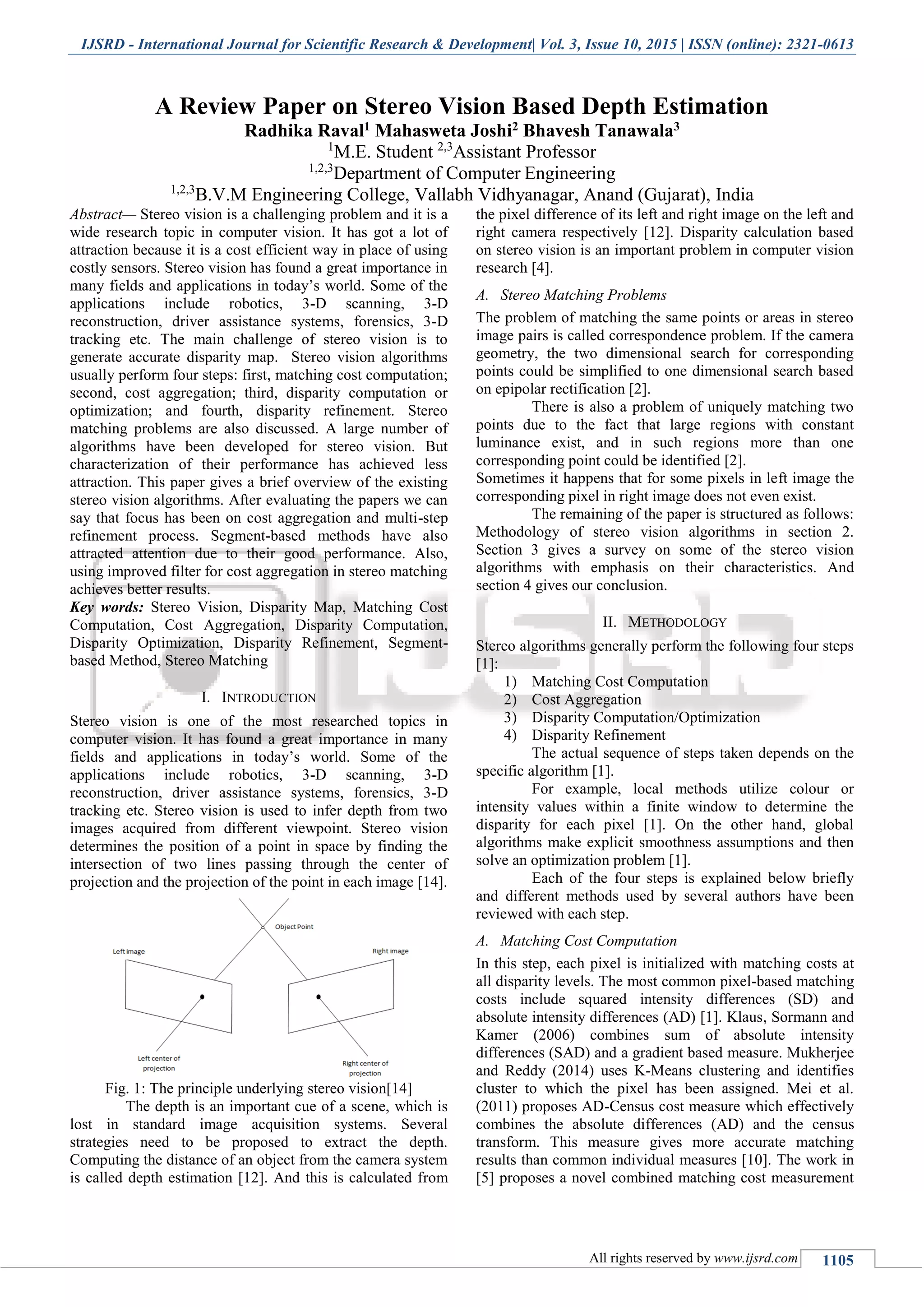 A Review Paper On Stereo Vision Based Depth Estimation Pdf