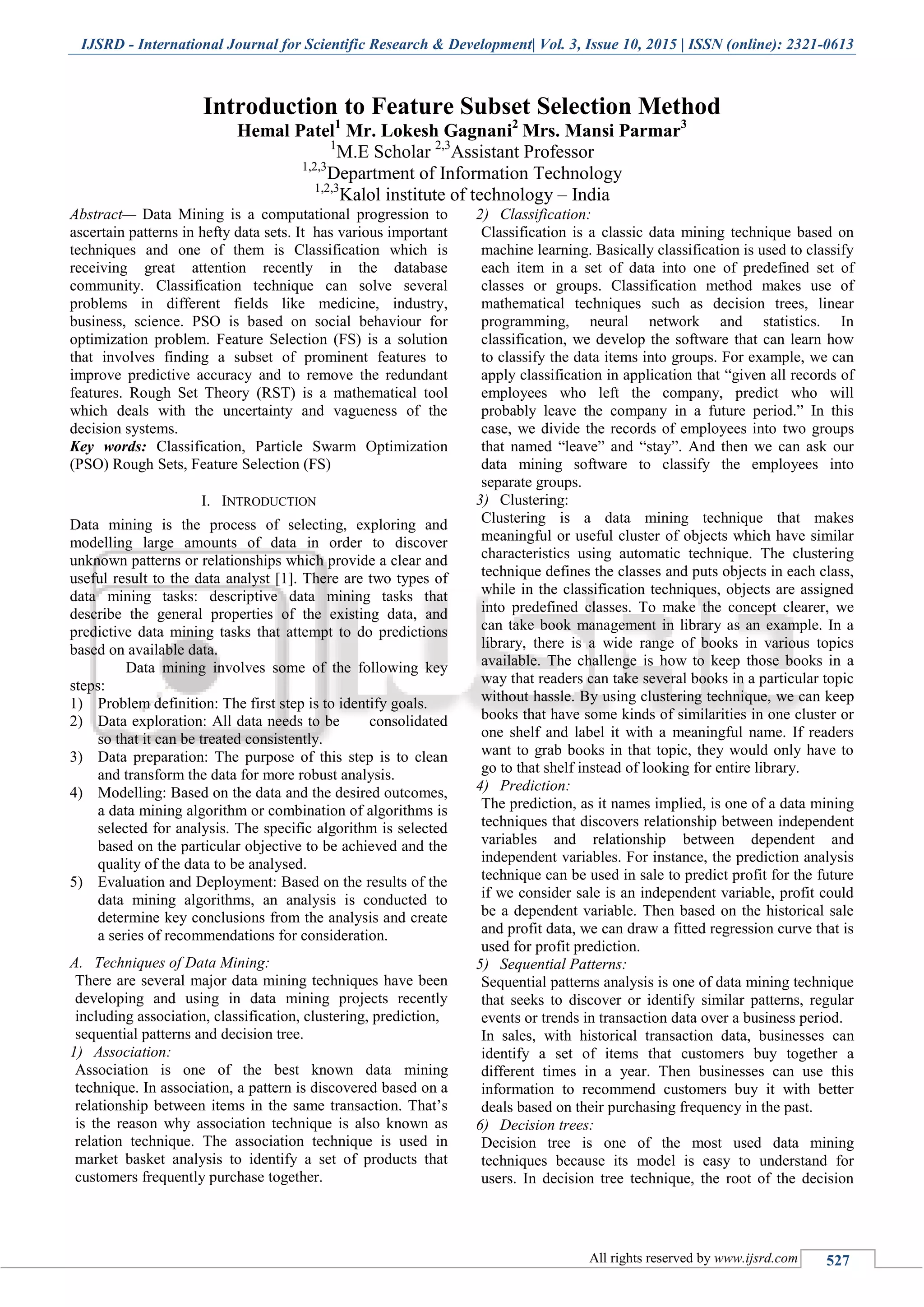 Introduction To Feature Subset Selection Method Pdf