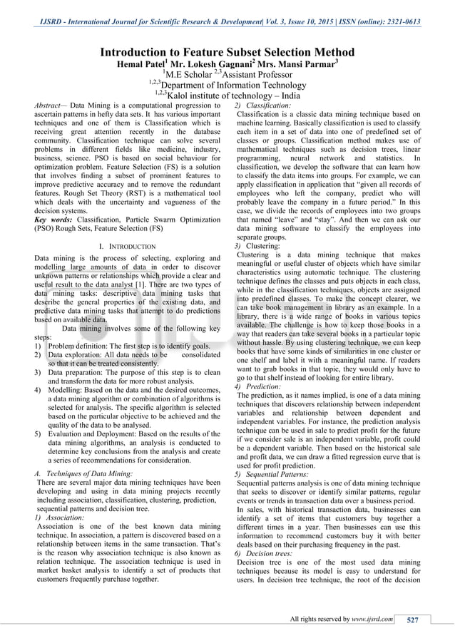 Introduction To Feature Subset Selection Method Pdf 