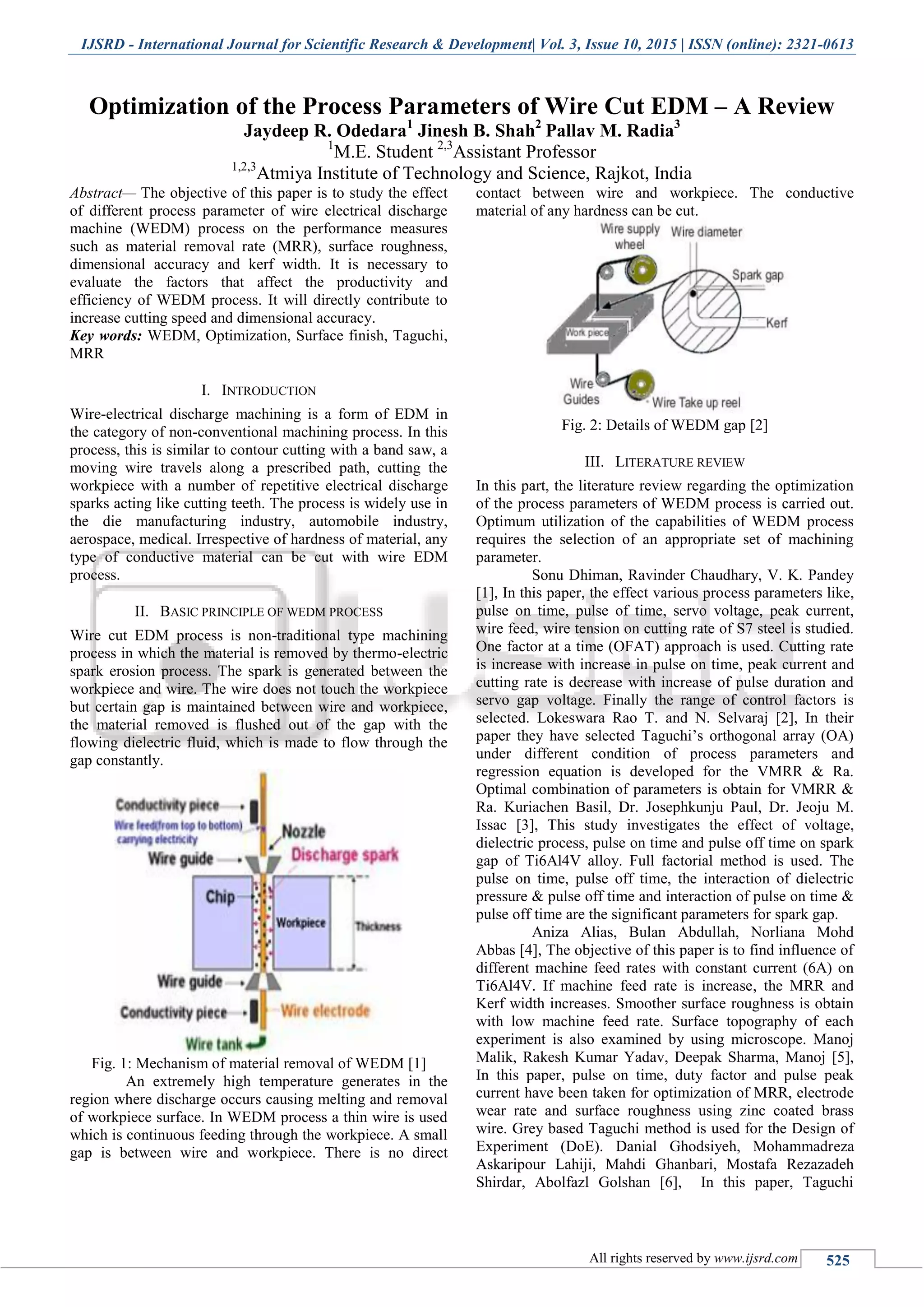 Optimization of the Process Parameters of Wire Cut EDM - A Review | PDF