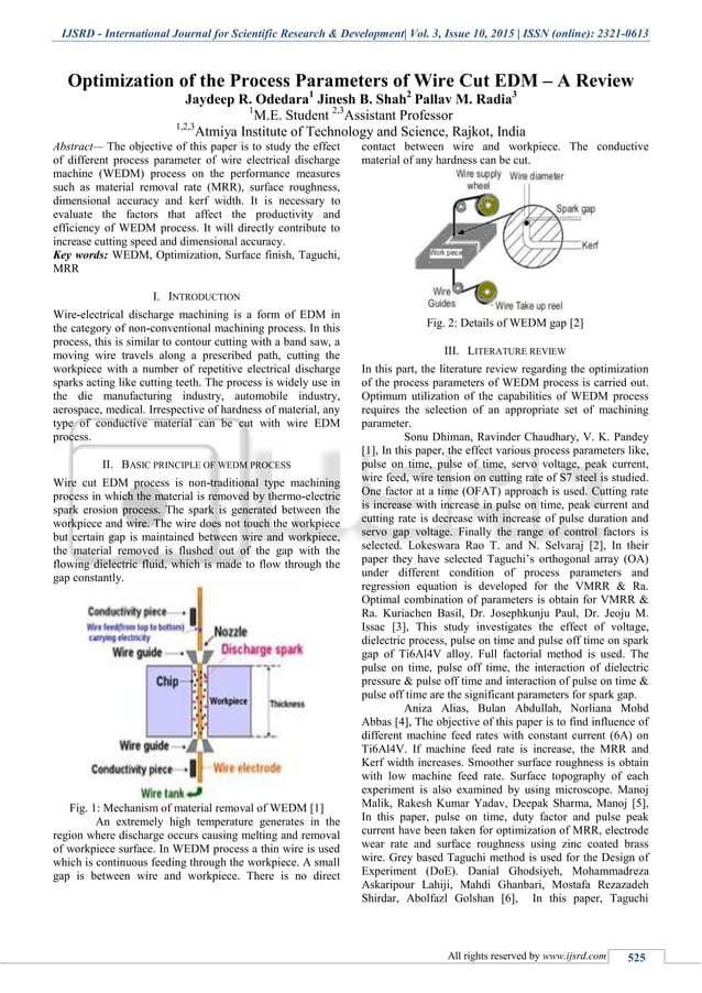 Optimization of the Process Parameters of Wire Cut EDM - A Review | PDF