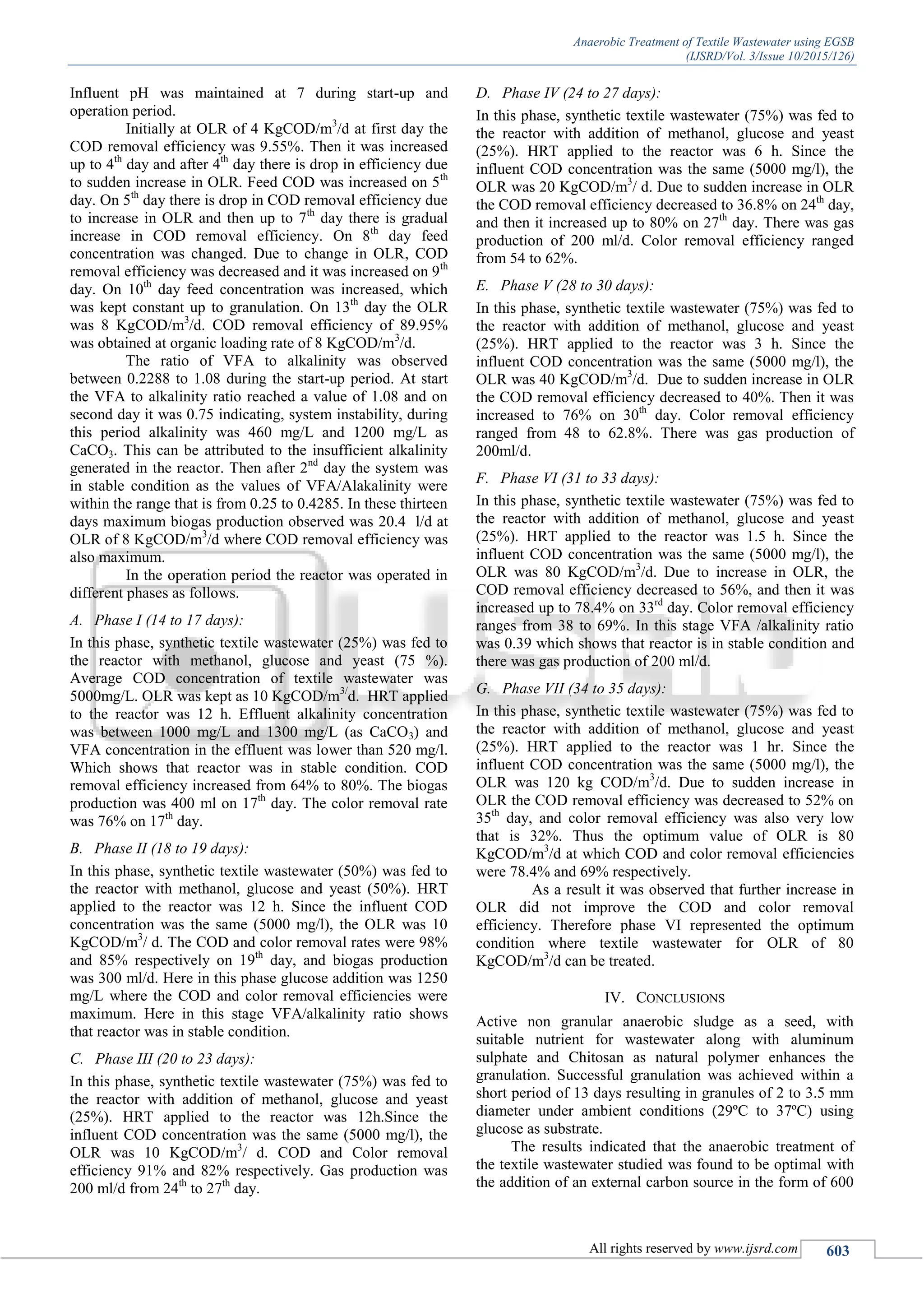 Anaerobic Treatment of Textile Wastewater using EGSB | PDF