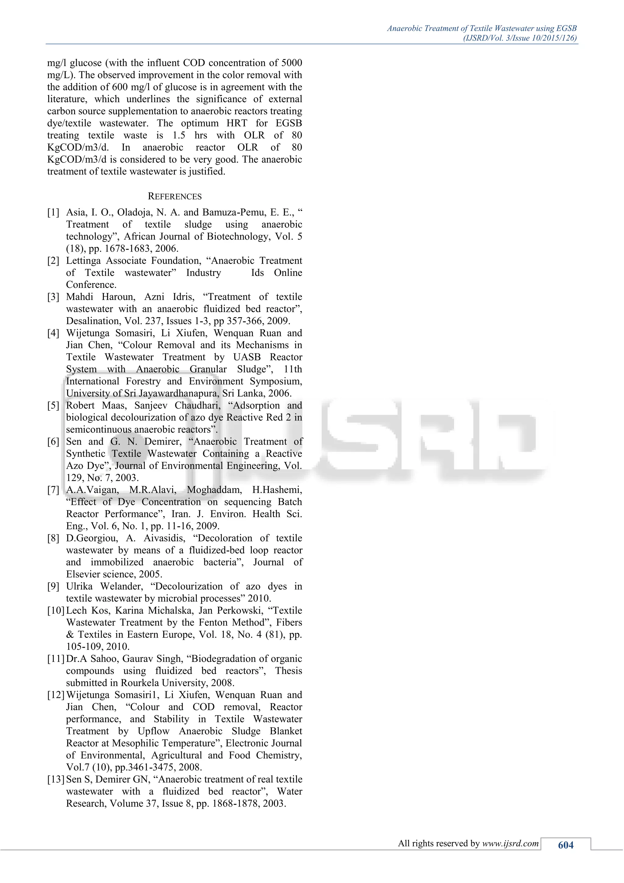 Anaerobic Treatment of Textile Wastewater using EGSB | PDF