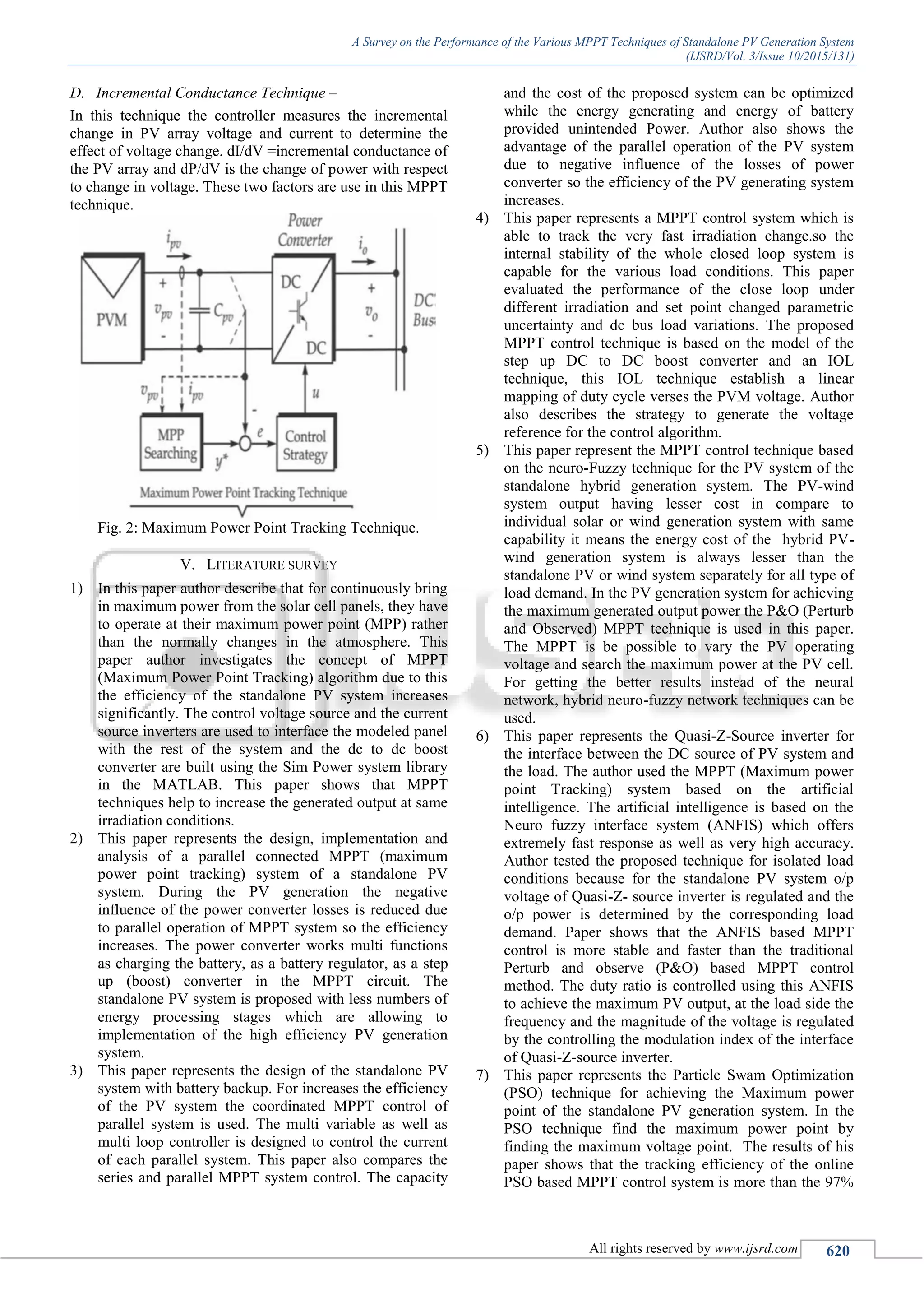 A Survey on the Performance of the Various MPPT Techniques of Standalone PV Generation System | PDF