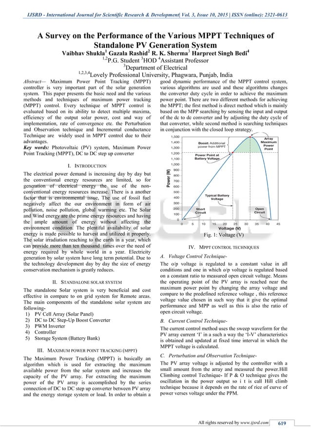 A Survey on the Performance of the Various MPPT Techniques of Standalone PV Generation System | PDF