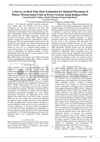A Survey On Real Time State Estimation For Optimal Placement Of Phasor Measurement Units In ...