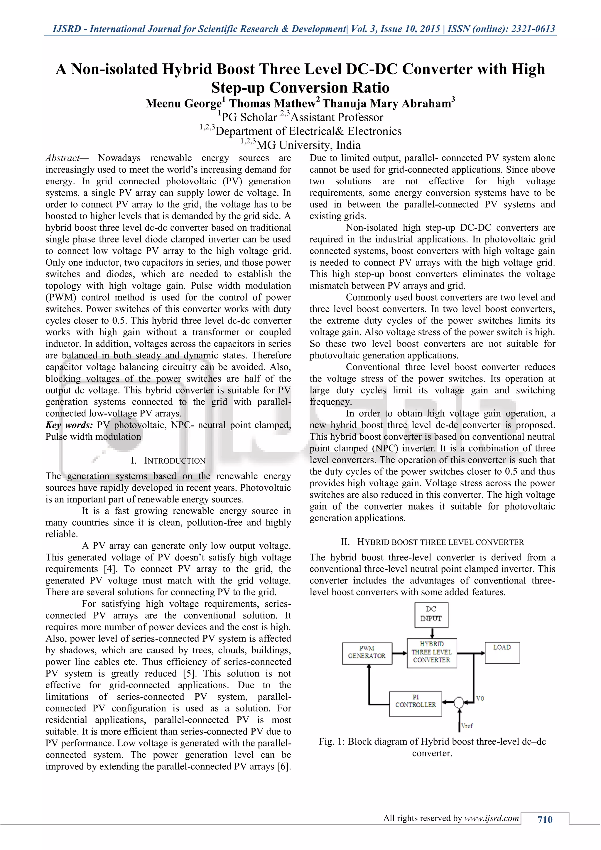 A Non-isolated Hybrid Boost Three Level DC-DC Converter with High Step ... A Non-isolated Hybrid Boost Three Level DC-DC Converter with High Step ...