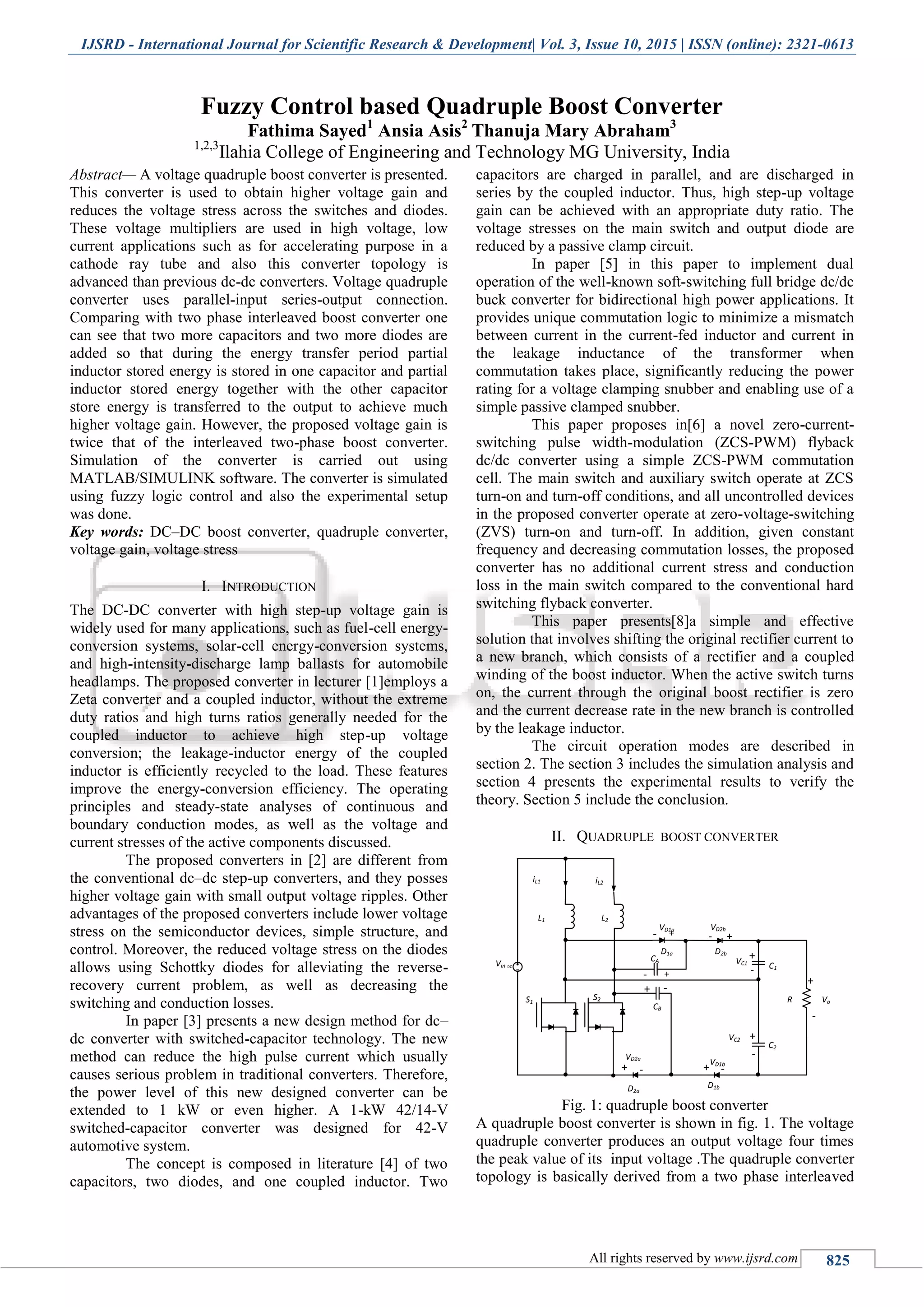 Fuzzy Control Based Quadrupler Boost Converter | PDF