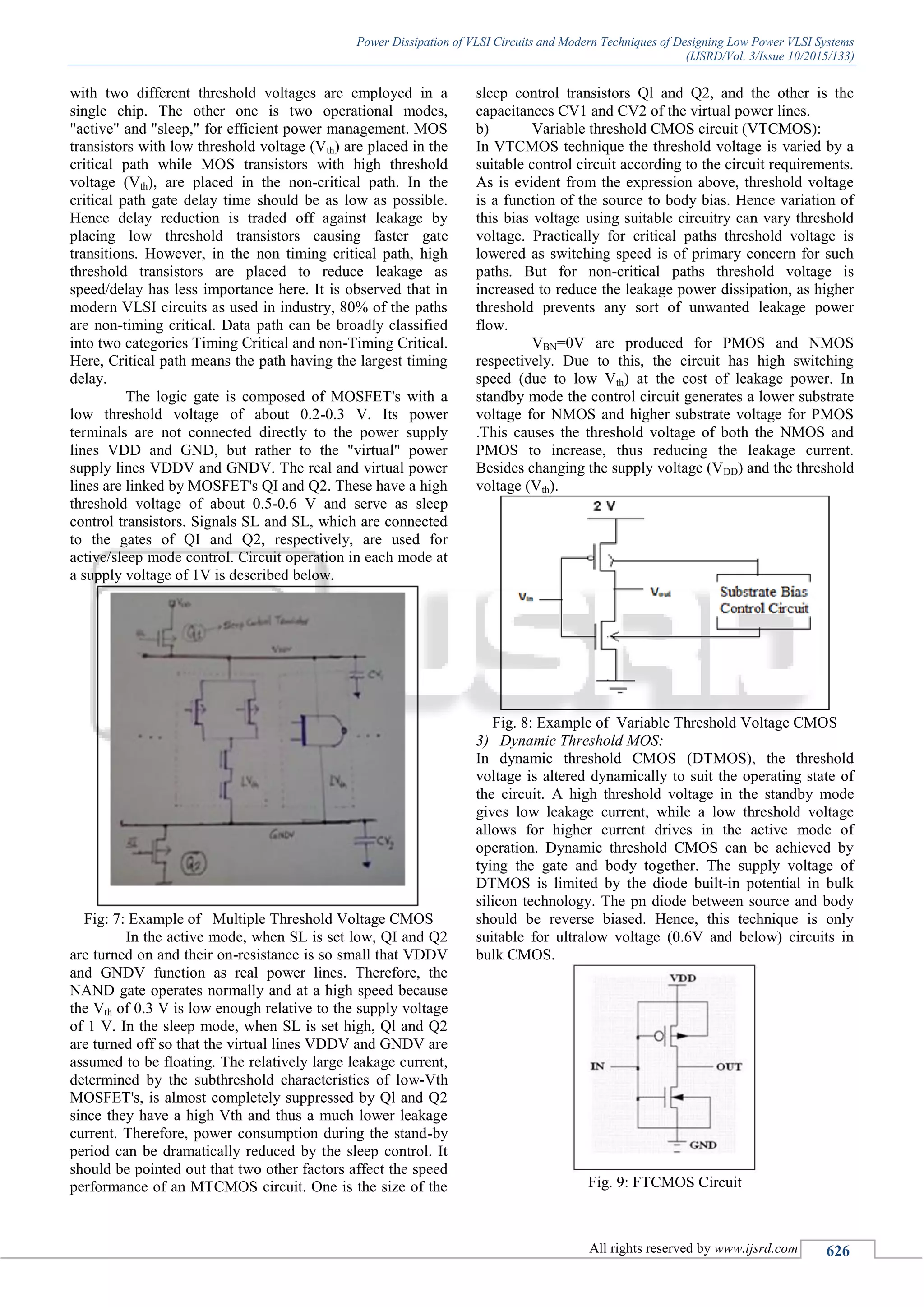 Power Dissipation of VLSI Circuits and Modern Techniques of Designing Low Power VLSI Systems | PDF