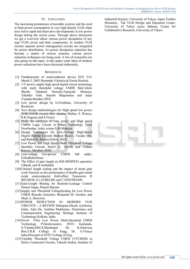 Power Dissipation of VLSI Circuits and Modern Techniques of Designing Low Power VLSI Systems | PDF