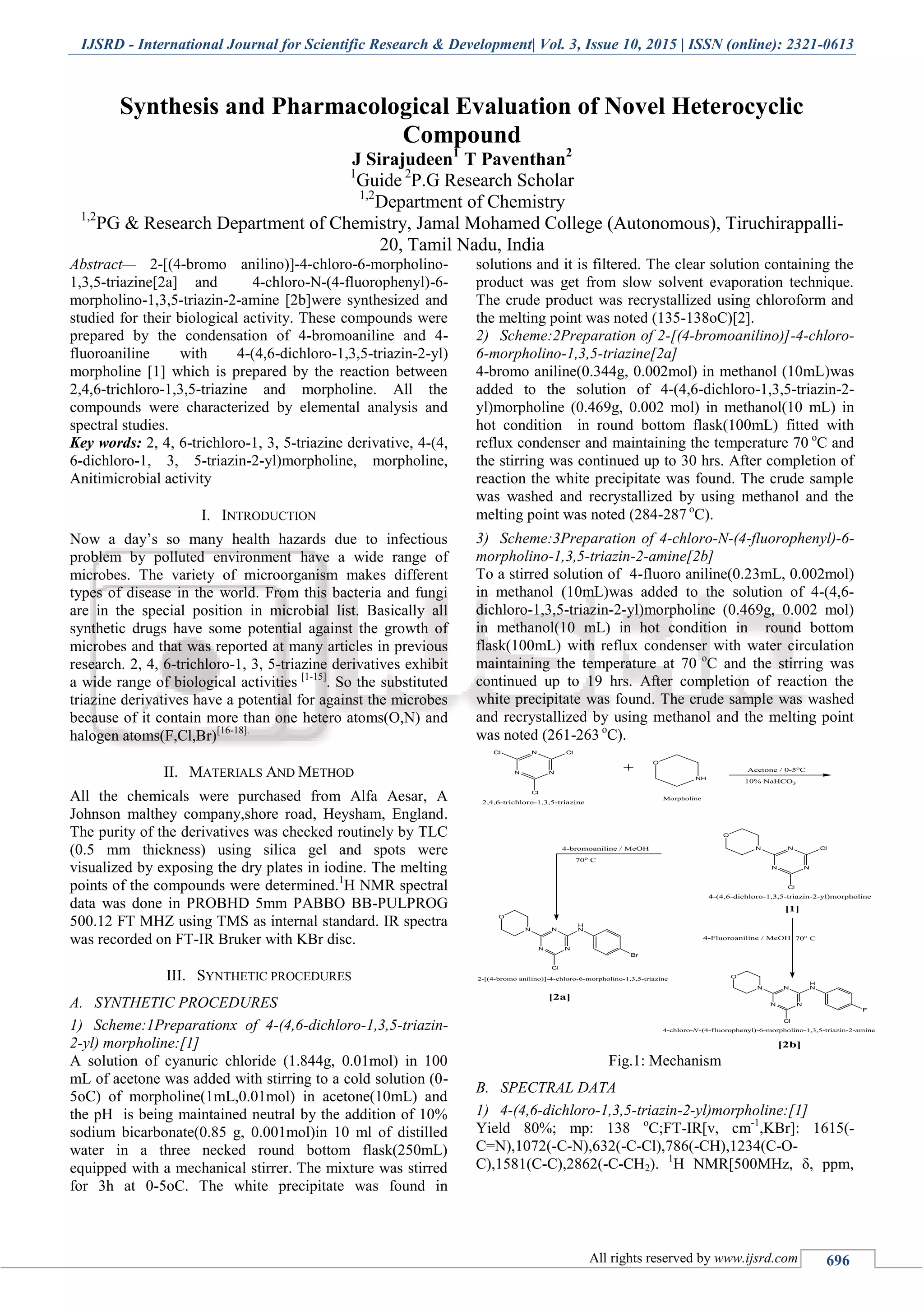Synthesis and Pharmacological Evaluation of Novel Heterocyclic Compound | PDF | Chemistry | Science