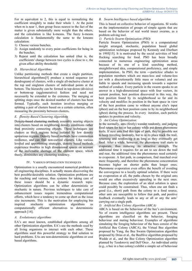 A Review on Image Segmentation using Clustering and Swarm Optimization Techniques | PDF