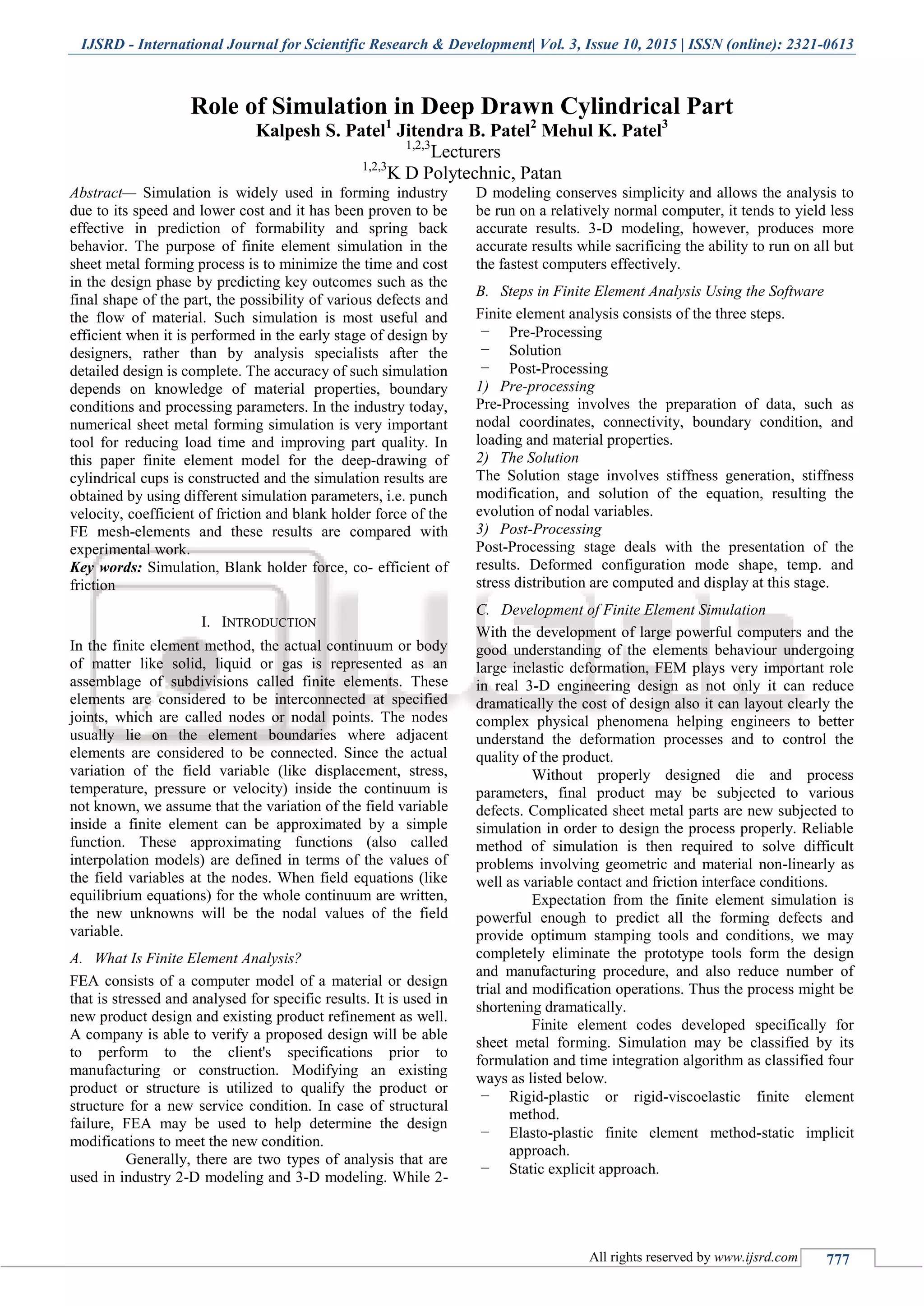 Role of Simulation in Deep Drawn Cylindrical Part | PDF