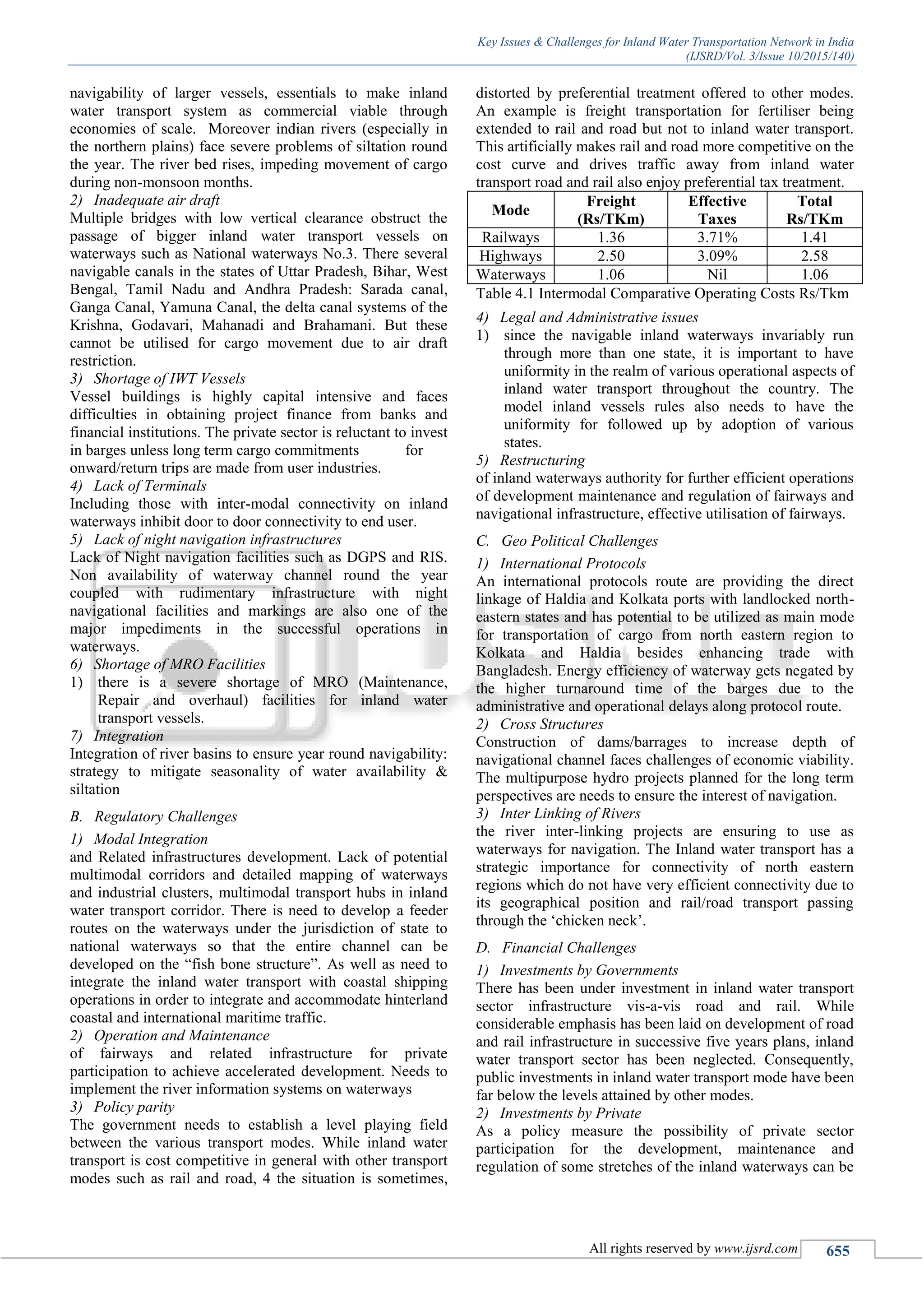 Key Issues & Challenges for Inland Water Transportation Network in ...